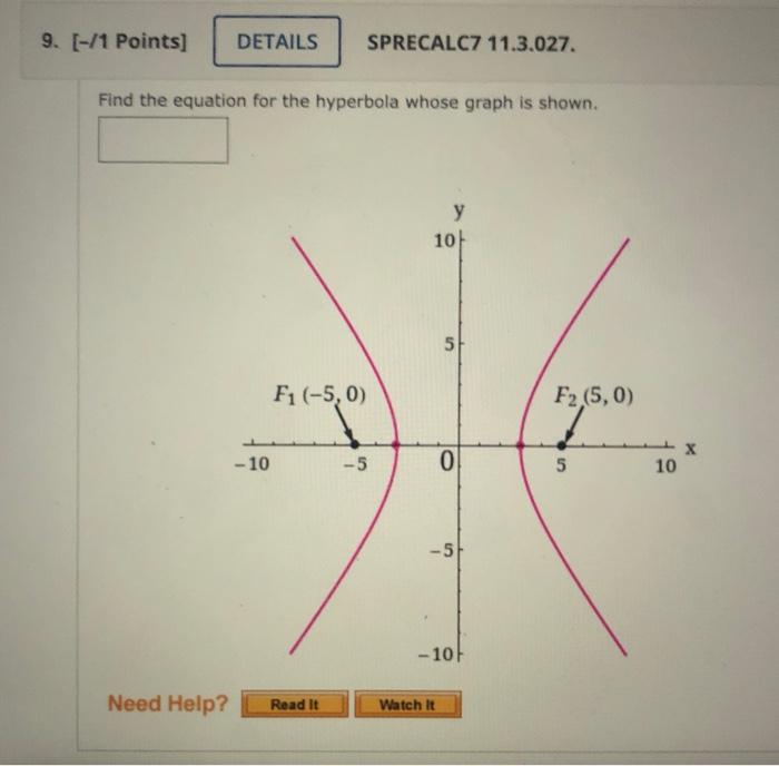 Solved Find the equation for the hyperbola whose graph is | Chegg.com