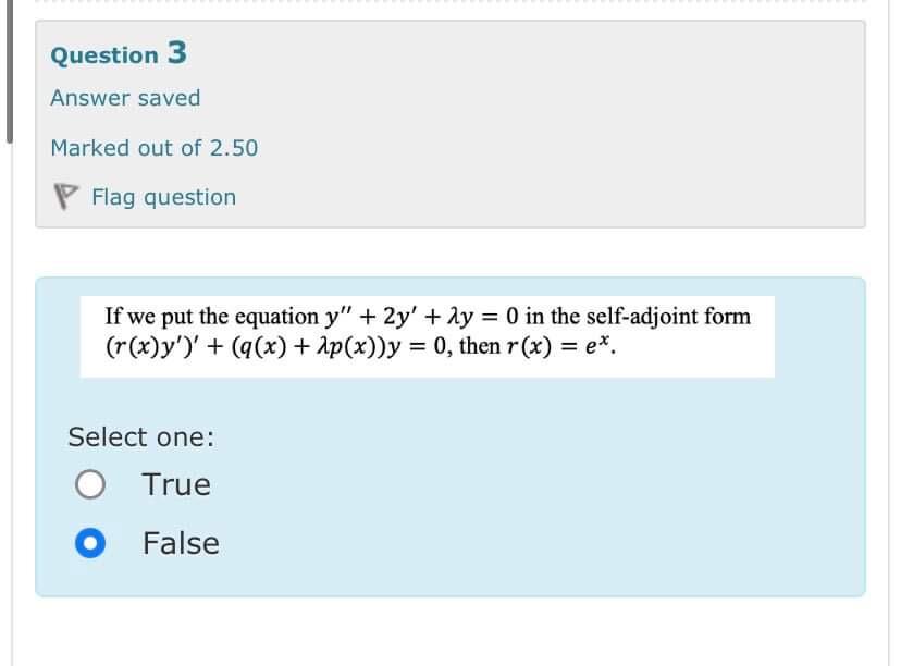 Solved Question 3Answer savedMarked out of 2.50Flag | Chegg.com