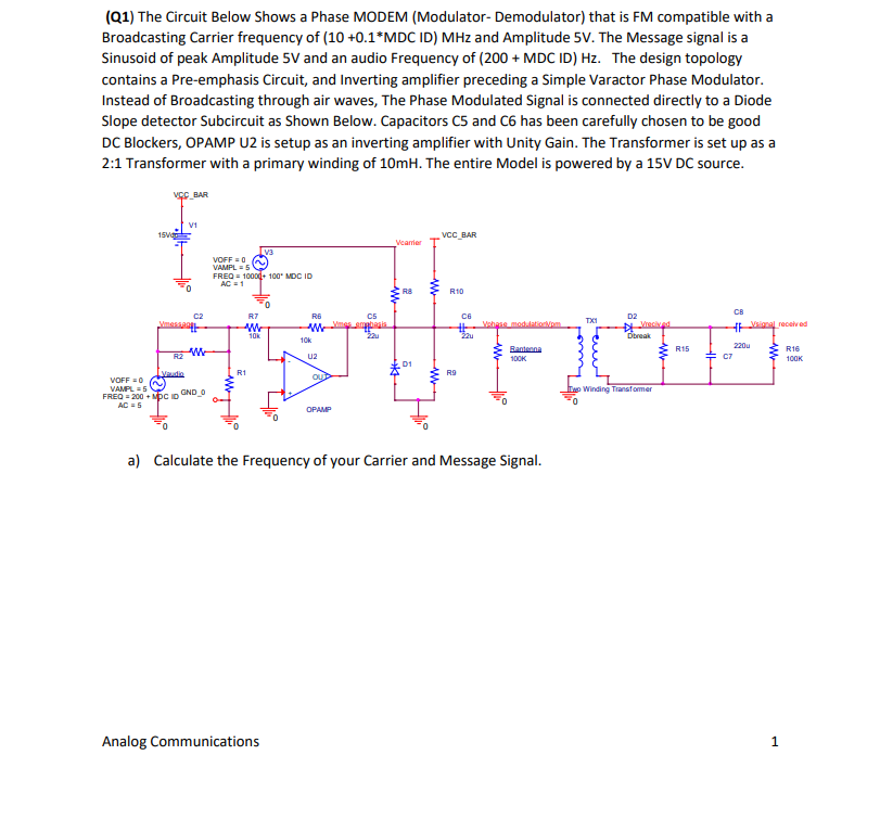 Solved (Q1) ﻿The Circuit Below Shows a Phase MODEM | Chegg.com