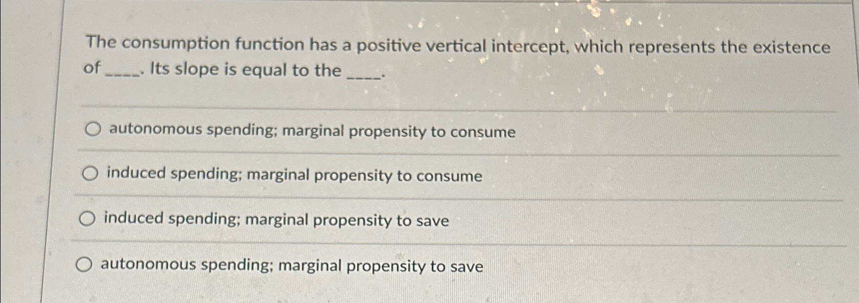 Solved The consumption function has a positive vertical | Chegg.com