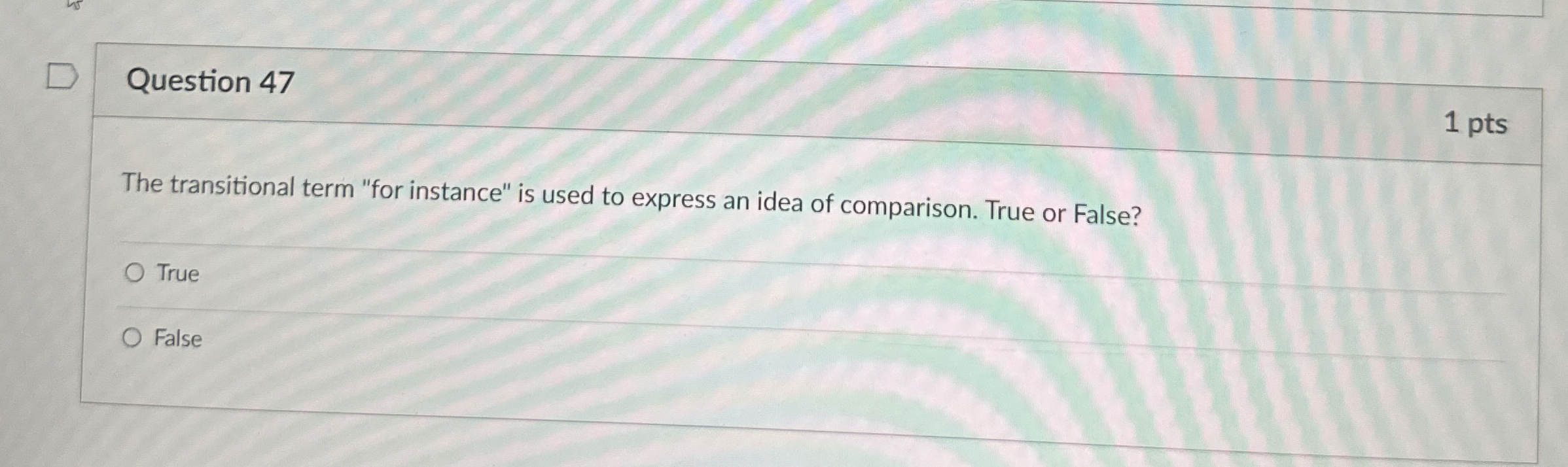 Solved Question 471 ﻿ptsThe transitional term "for instance" | Chegg.com