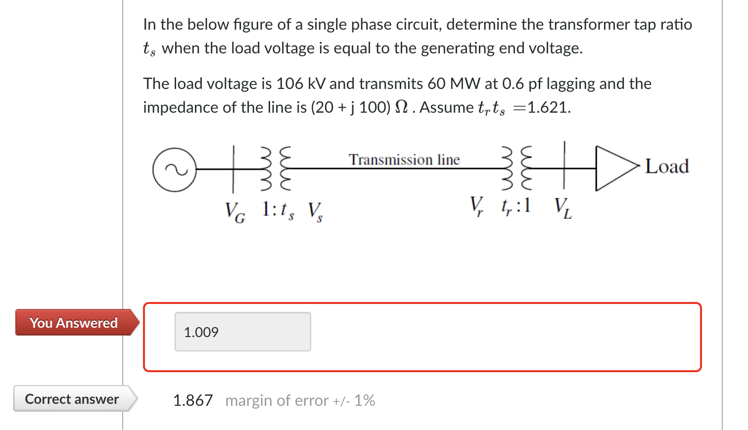 Solved Determine the transformer tap ratios when the load | Chegg.com