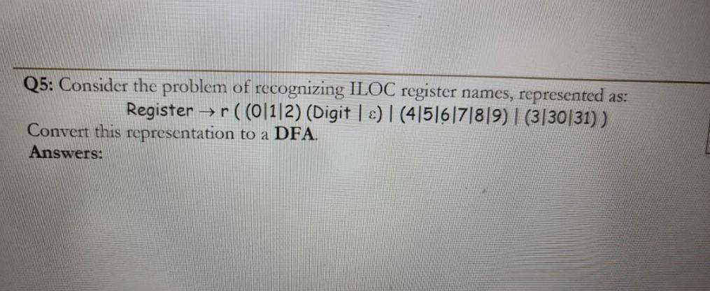 Solved Q5: Consider the problem of recognizing ILOC register | Chegg.com