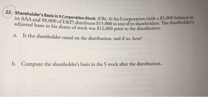 22. Shareholder's Basis in S Corporation Stock. (Obj. | Chegg.com