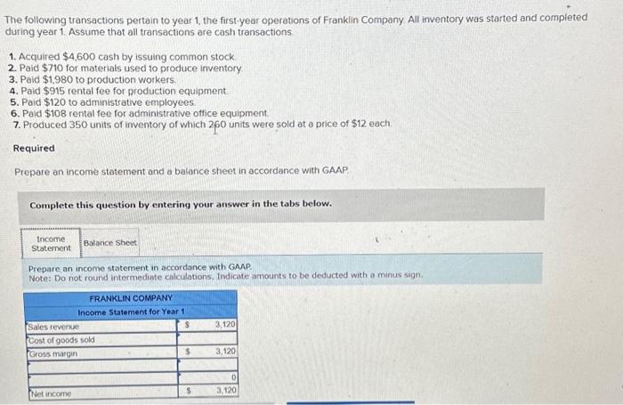 Solved The following transactions pertain to year 1 , the | Chegg.com