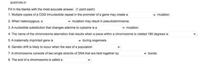 Solved v mutation. QUESTION 21 Fill in the blanks with the | Chegg.com