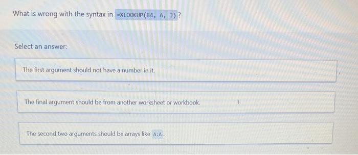 Solved What is wrong with the syntax in Select an answer. | Chegg.com