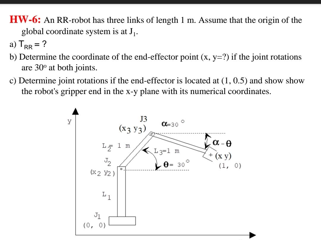 Solved HW-6: An RR-robot has three links of length 1m. | Chegg.com
