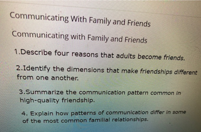 Solved Communicating With Family and Friends Communicating | Chegg.com