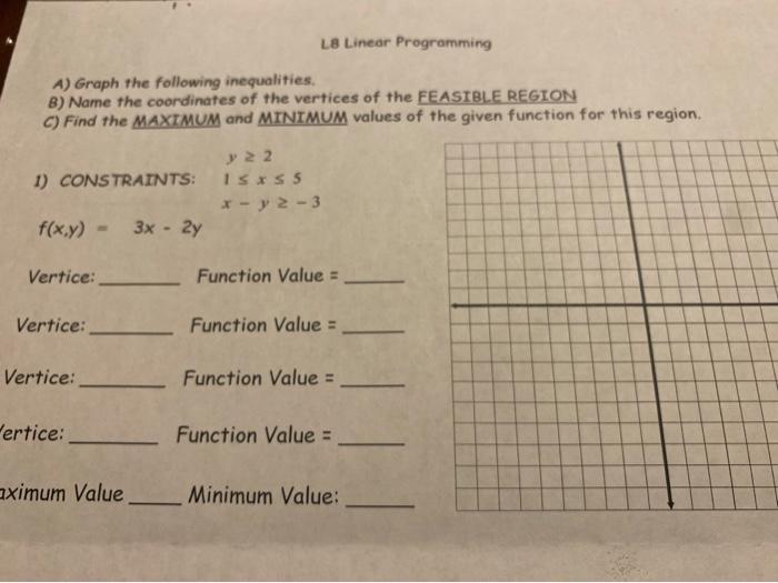 LB Linear Programming A) Graph the following | Chegg.com