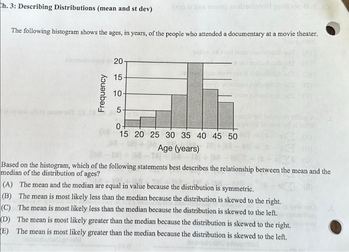 Solved Ch. 3: Describing Distributions (mean and st dev) The | Chegg.com