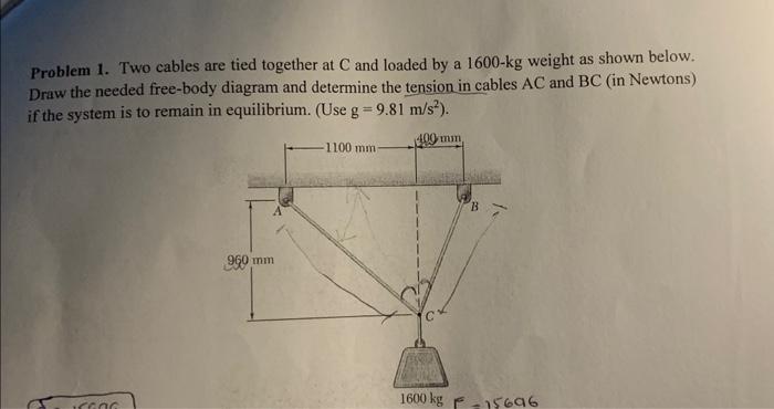Solved Problem 1. Two cables are tied together at C and | Chegg.com