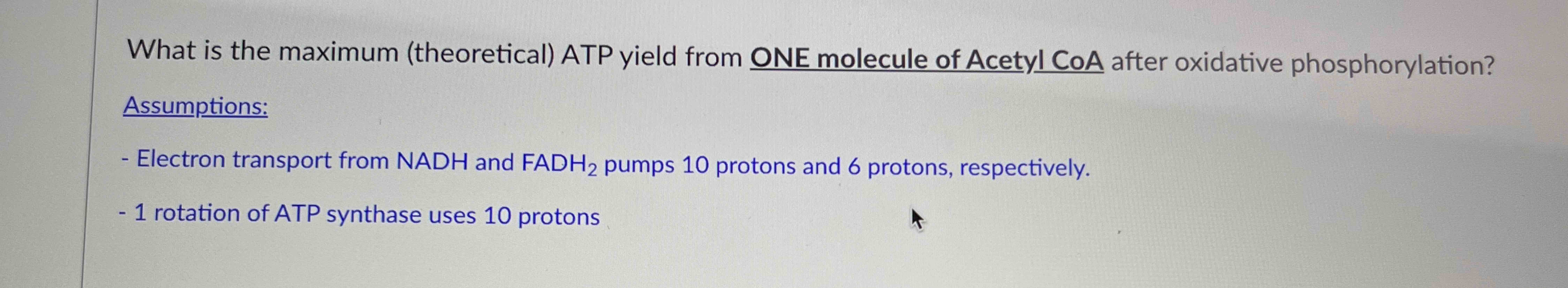 Solved What is the maximum (theoretical) ﻿ATP yield from ONE | Chegg.com