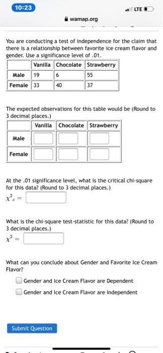Solved 10:23 LTE O wamap.org You are conducting a test of | Chegg.com