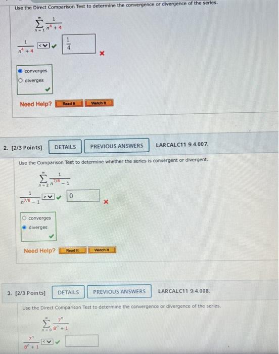Solved Use the Direct Comparison Test to determine the | Chegg.com