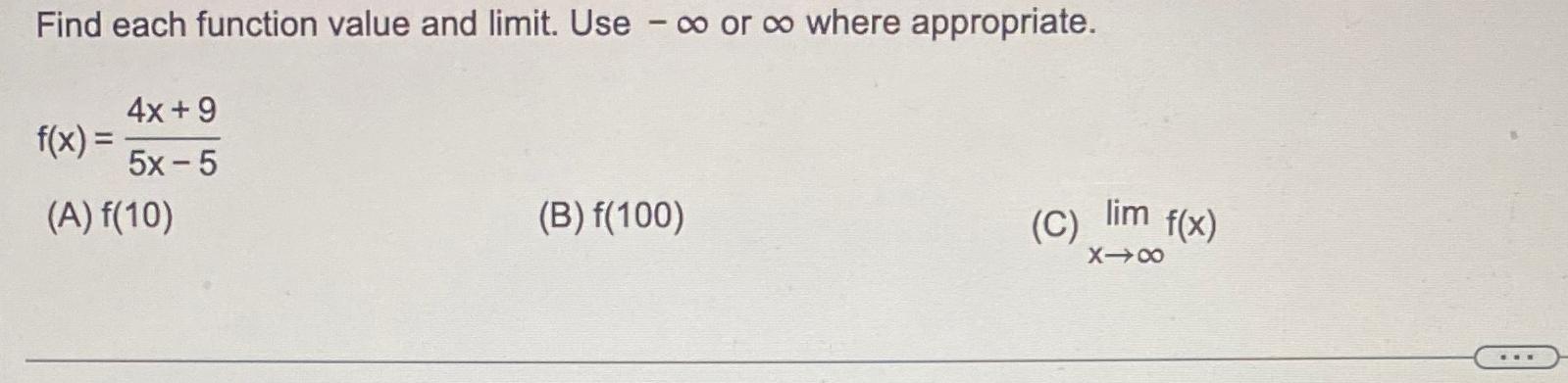 Solved Find each function value and limit. ﻿Use -∞ ﻿or ∞ | Chegg.com