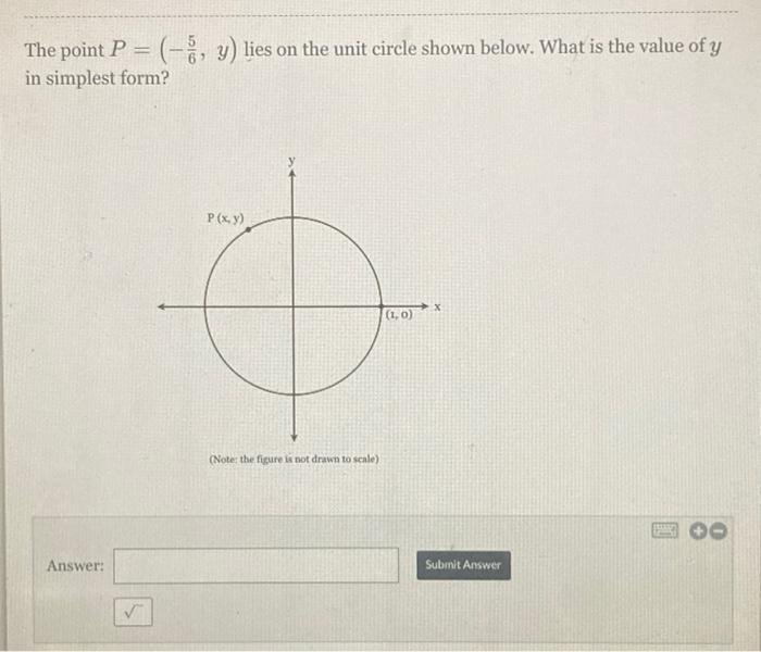 Solved The point P = (-5, y) lies on the unit circle shown | Chegg.com