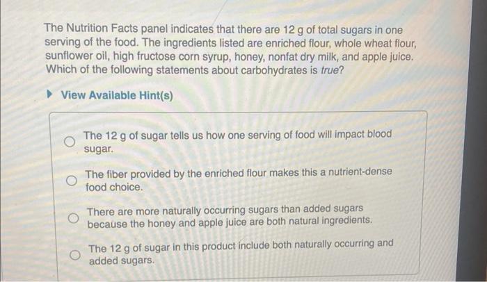 Solved If the Nutrition Facts panel on a food label | Chegg.com