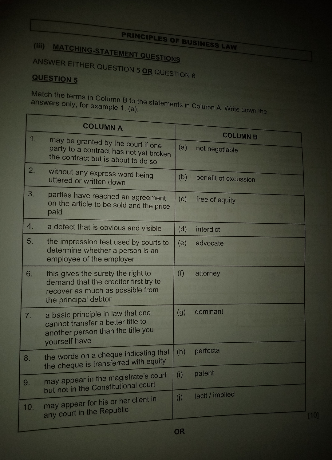 (iii) ﻿MATCHING-STATEMENT QUESTIONSPRINCIPLES OF BU | Chegg.com