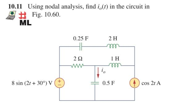 Solved Using nodal analysis, find i0(t) ﻿in the circuit th | Chegg.com