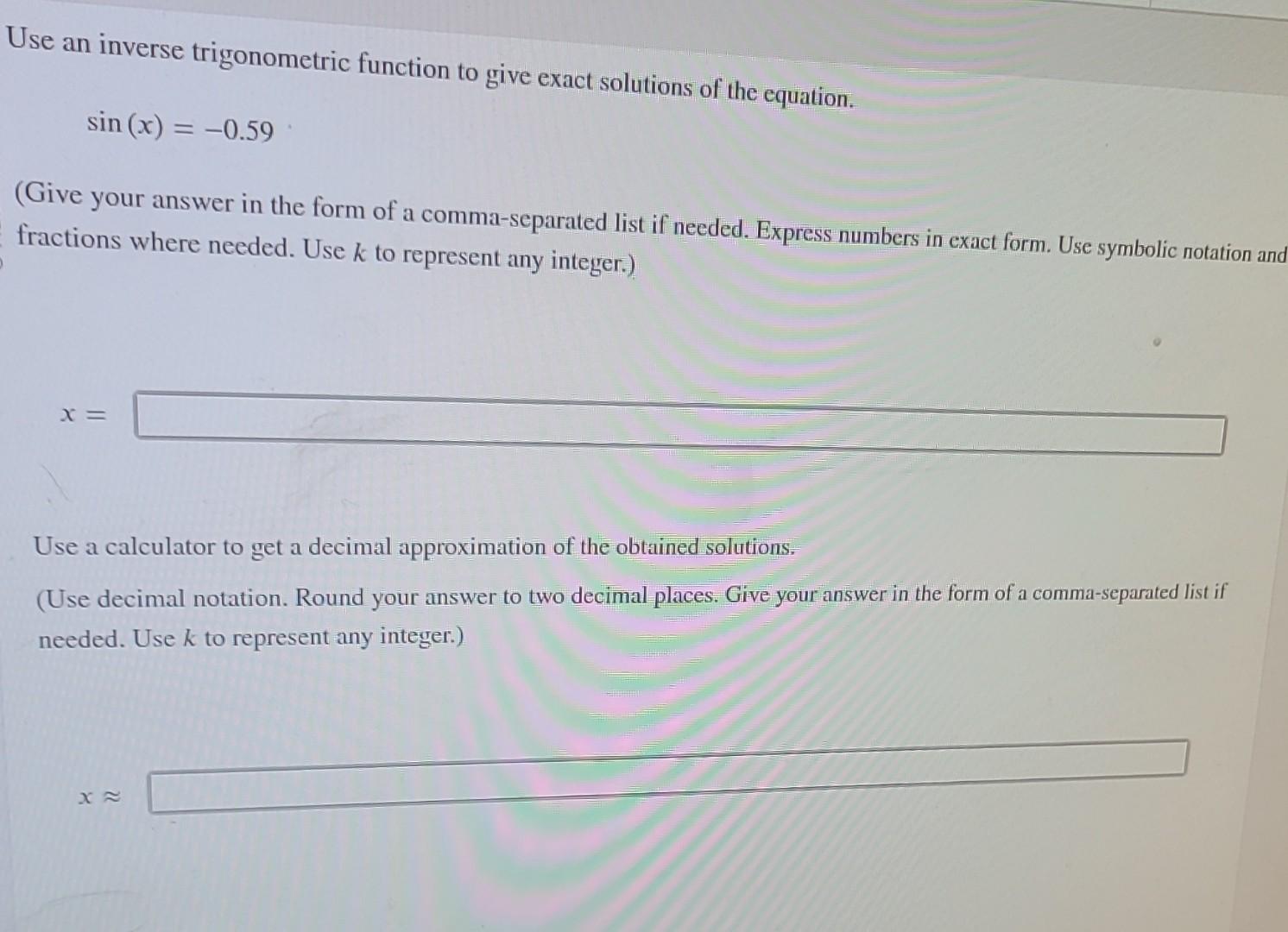 Solved Use an inverse trigonometric function to give exact | Chegg.com