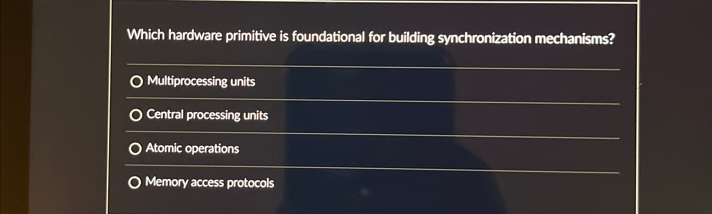 Solved Which hardware primitive is foundational for building | Chegg.com