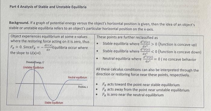 Solved Part 4 Analysis of Stable and Unstable Equilibria | Chegg.com