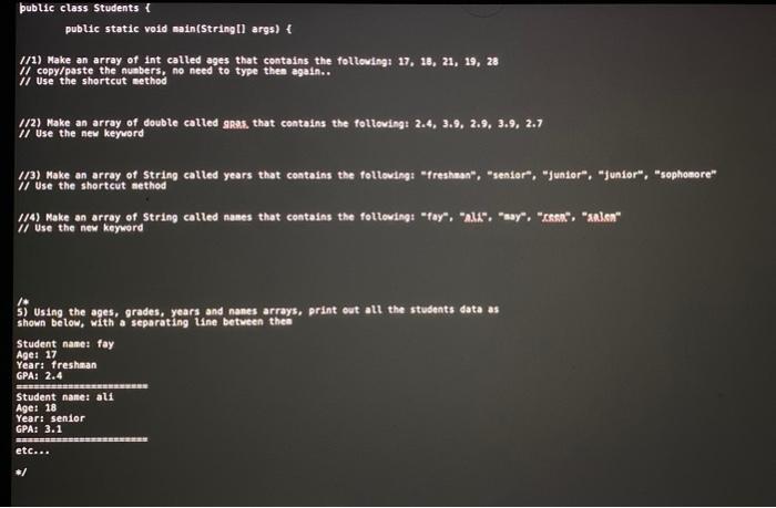 Solved public class Students public static void main(String | Chegg.com