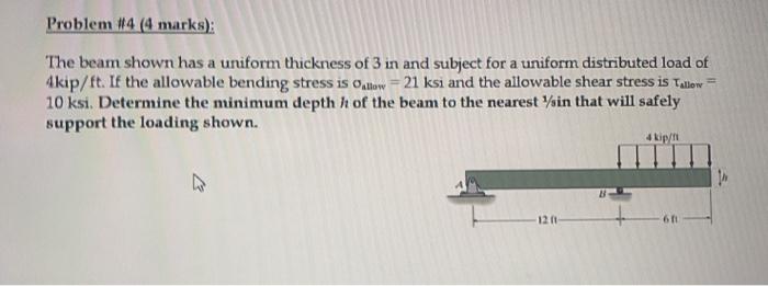 Solved Problem #4 (4 marks); The beam shown has a uniform | Chegg.com