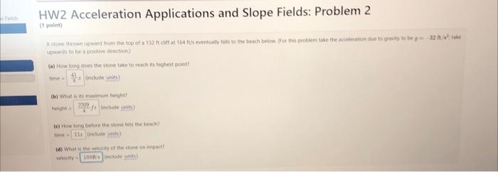 Solved HW2 Acceleration Applications and Slope Fields: | Chegg.com