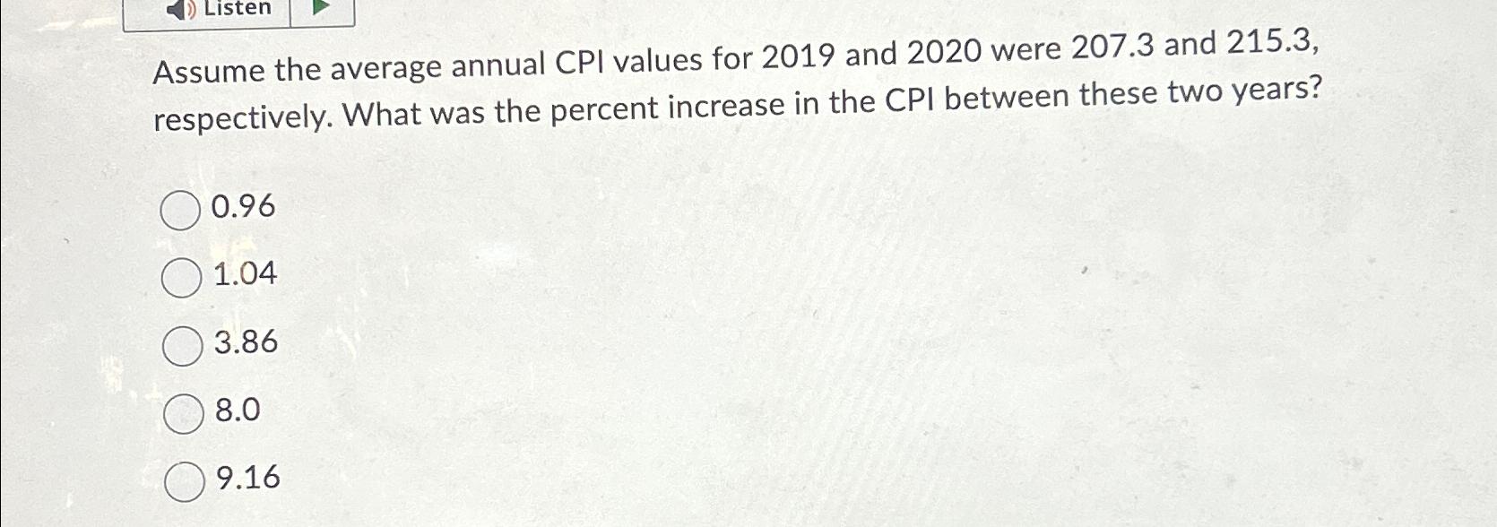 Solved Assume the average annual CPI values for 2019 ﻿and | Chegg.com