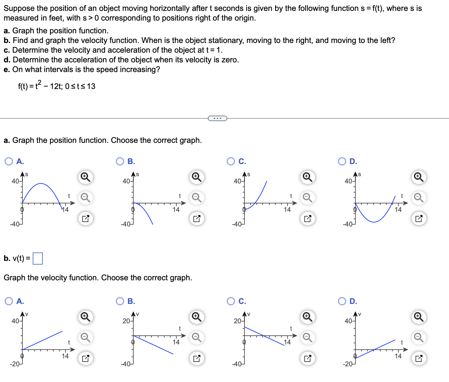 Solved a. ﻿Graph the position function. Choose the correct | Chegg.com