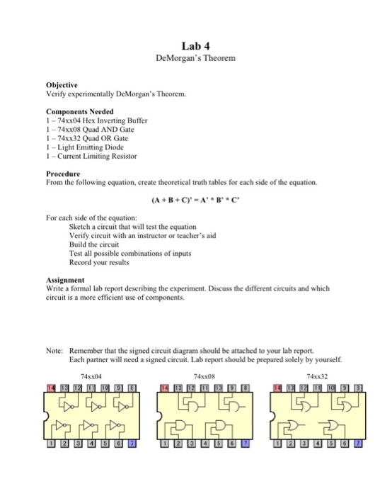 Solved Lab 4 De Morgan's Theorem Objective Verify | Chegg.com