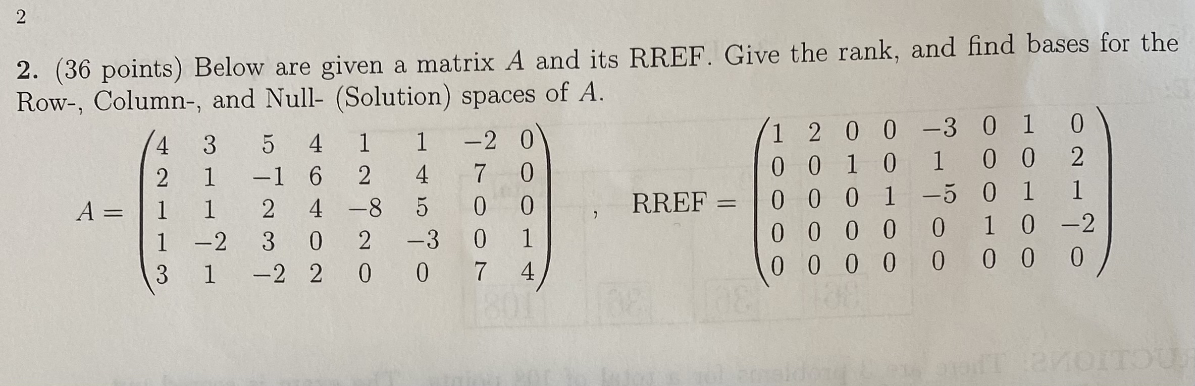 Solved (36 ﻿points) ﻿Below are given a matrix A and its | Chegg.com