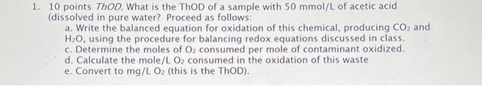 Solved 1. 10 points ThOD. What is the ThOD of a sample with | Chegg.com