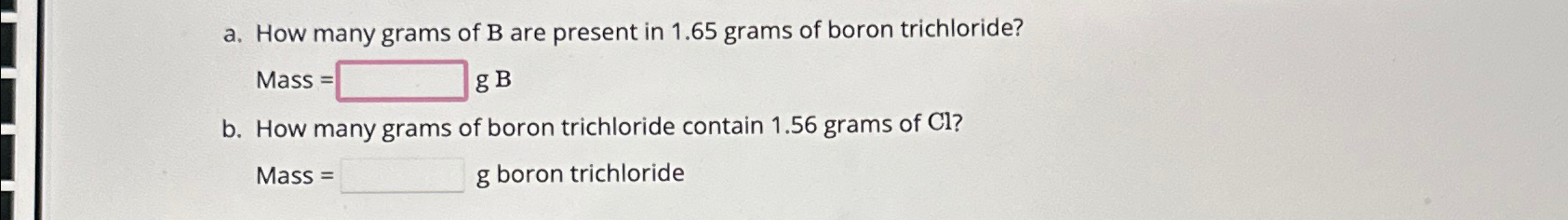 Solved a. ﻿How many grams of B ﻿are present in 1.65 ﻿grams | Chegg.com