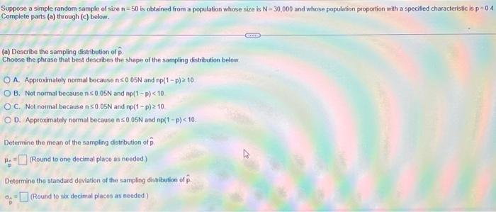 Solved Suppose a simple random sample of size n=50 is | Chegg.com