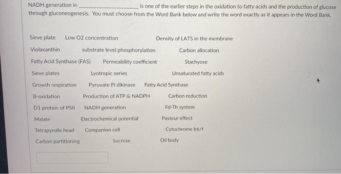 Solved NADH generation in is one of the earlier steps in the | Chegg.com