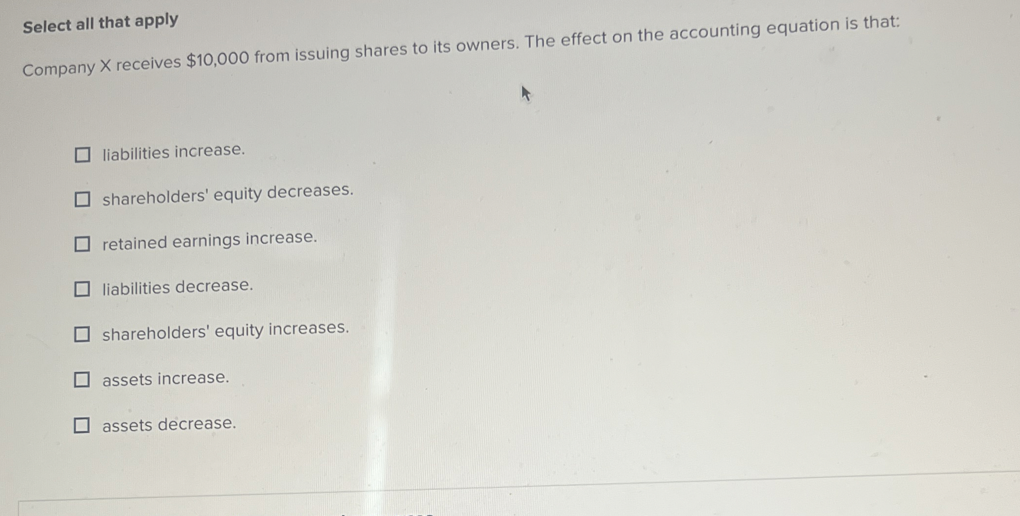 Solved Select all that applyCompany x ﻿receives $10,000 | Chegg.com