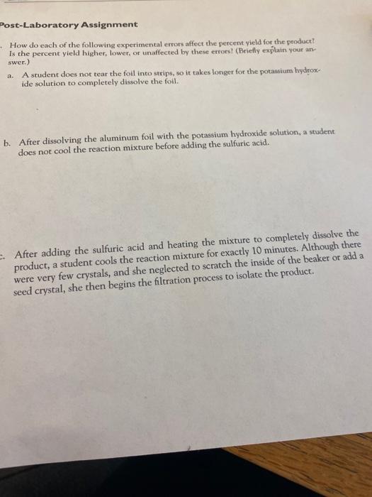 Solved Post-Laboratory Assignment How do each of the | Chegg.com