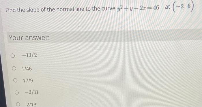 Solved Find the slope of the normal line to the curve | Chegg.com