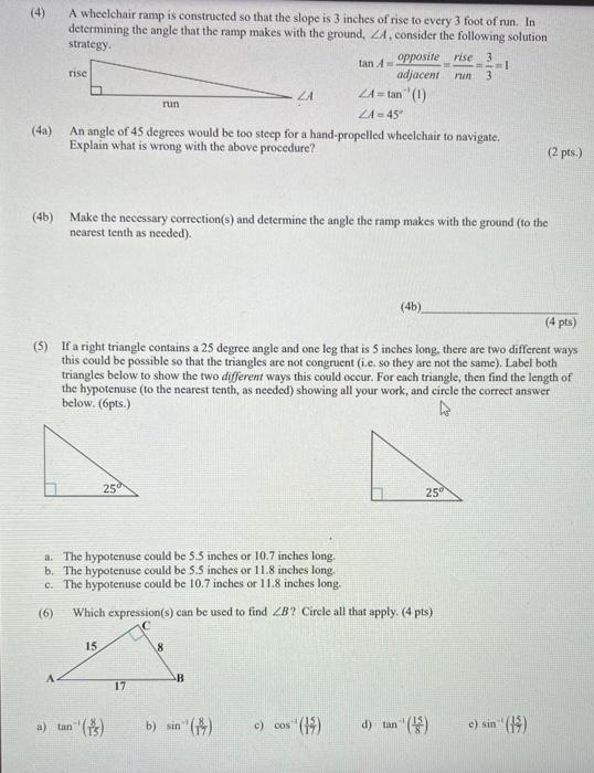 Solved (1) Assume the triangle shown is a right triangle | Chegg.com