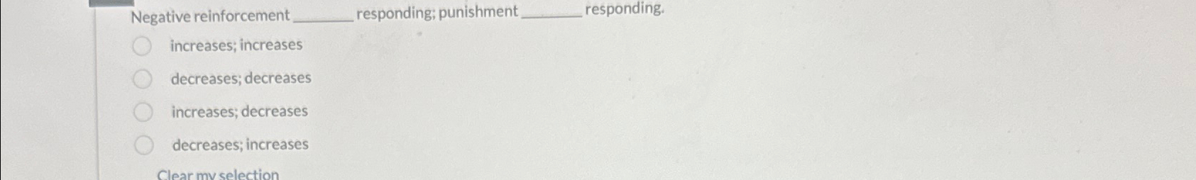 Solved Negative reinforcement responding; punishment | Chegg.com