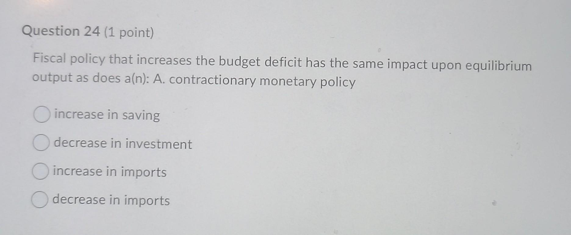 Solved Fiscal policy that increases the budget deficit has | Chegg.com