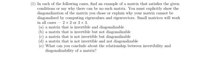 (1) In each of the following cases, find an example | Chegg.com