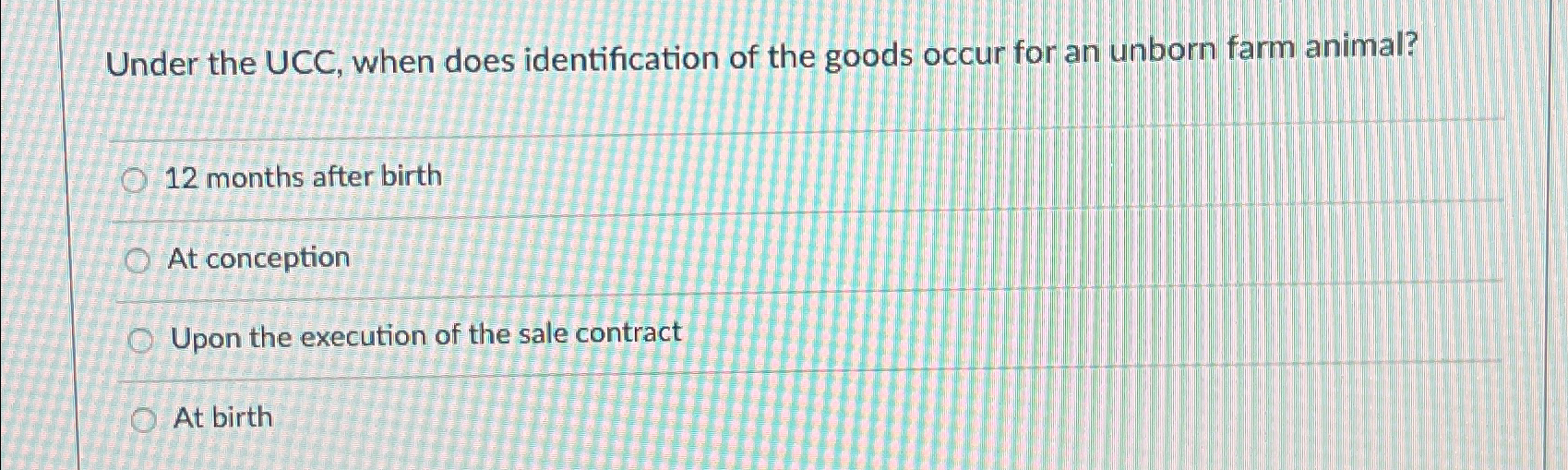 Solved Under the UCC, when does identification of the goods | Chegg.com