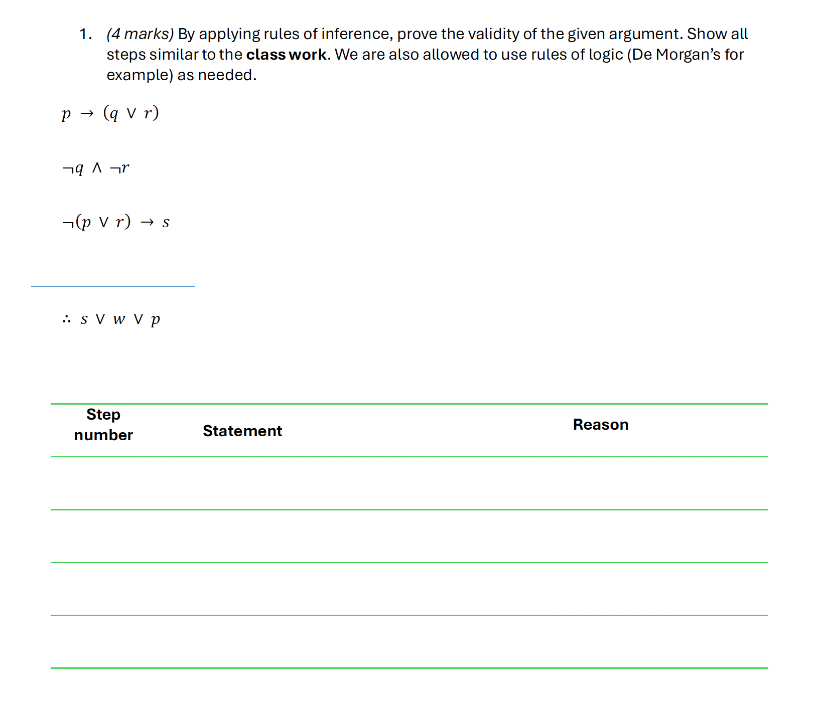 Solved (4 ﻿marks) By ﻿applying rules of ﻿inference, prove | Chegg.com