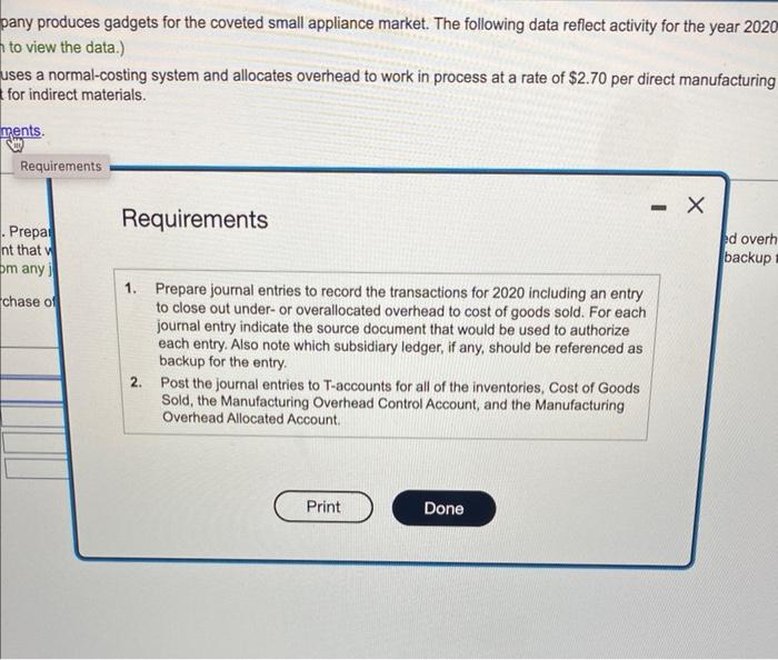 Solved dowing data refect activity for the year 2020 - is at | Chegg.com