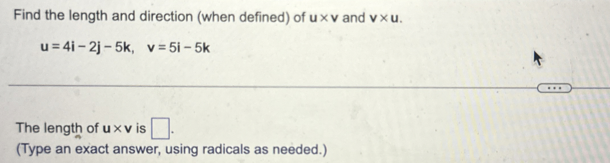 Solved Find the length and direction (when defined) ﻿of u×v | Chegg.com