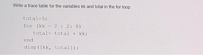 Solved Write a trace table for the variables kk and total in | Chegg.com
